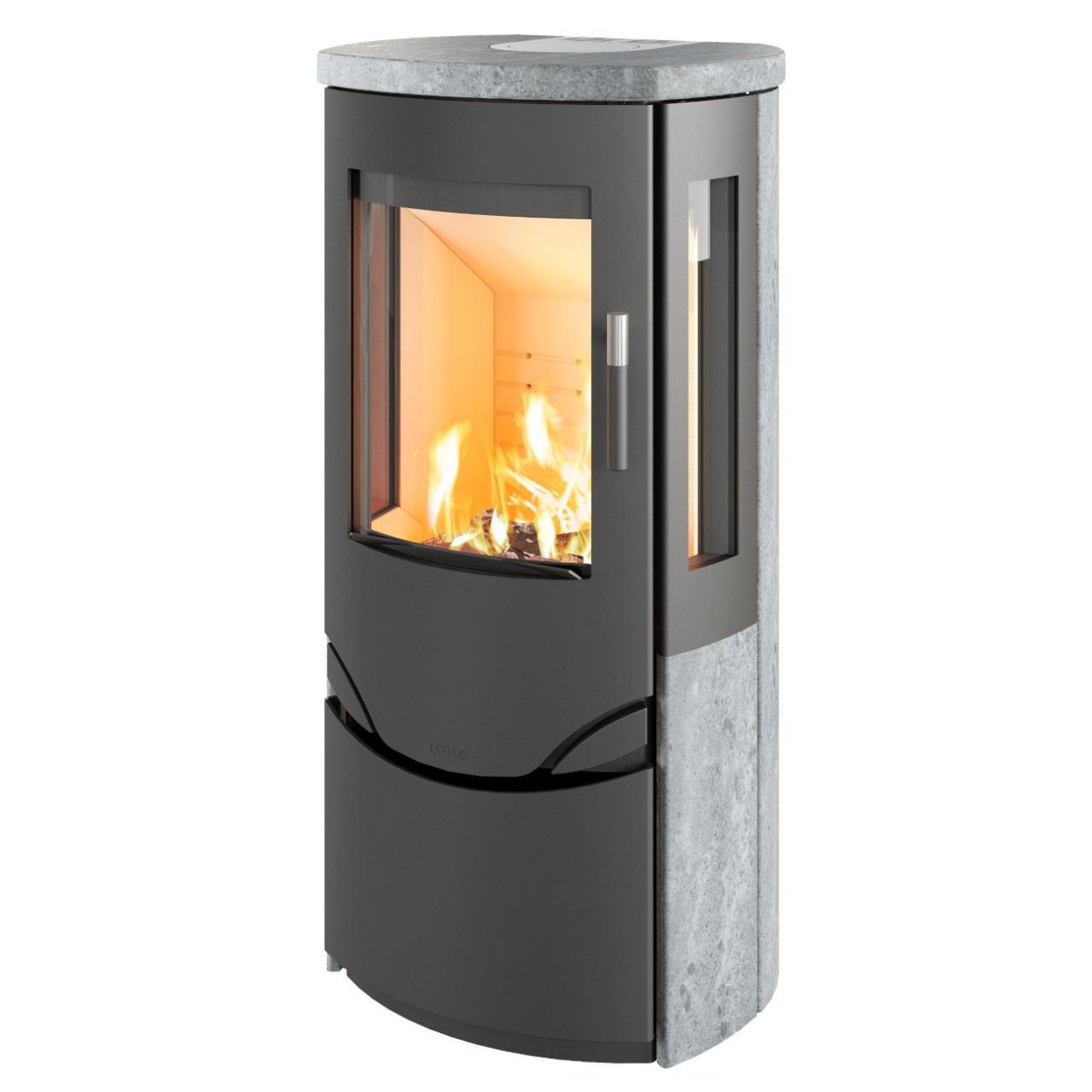 Lotus Prio 6 Panorama Indian Night Kaminofen 7 kW Schwarz – 3-seitig